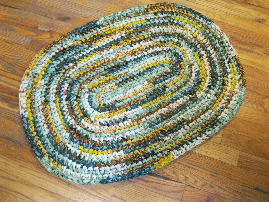 Rag Rug Handmade Crochet Oval Farmhouse Cottage Multi Color Oval Area ...