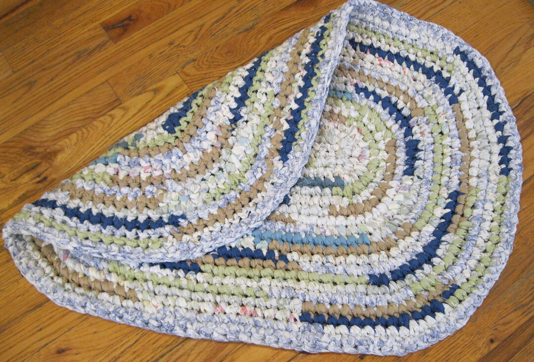 Rag Rug Crochet Oval Handmade Farmhouse Floor Decor Cottage Area Rug ...