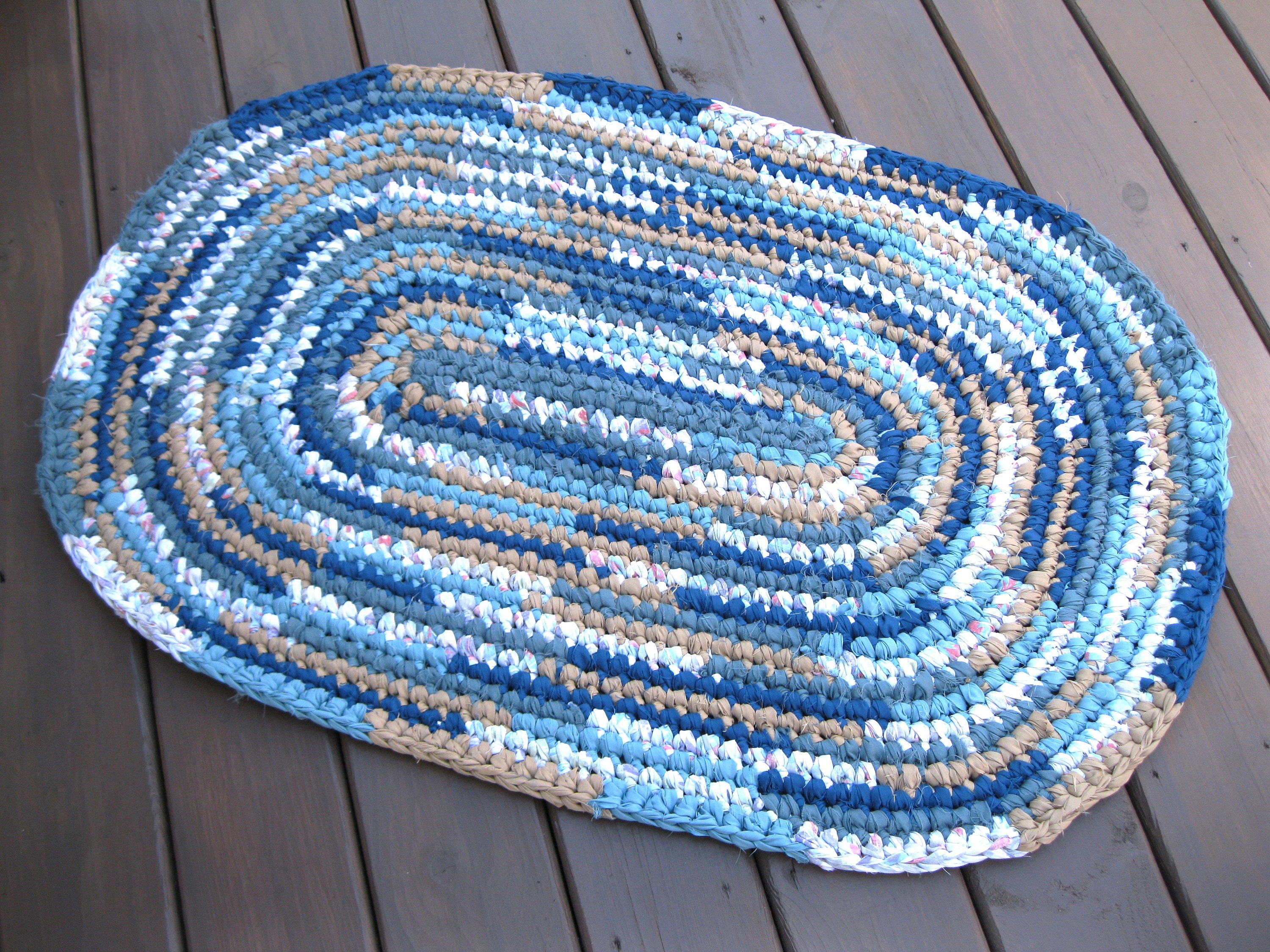 Rag Rug Handmade Crochet Oval Coastal Colors Floor Decor Farmhouse - Etsy