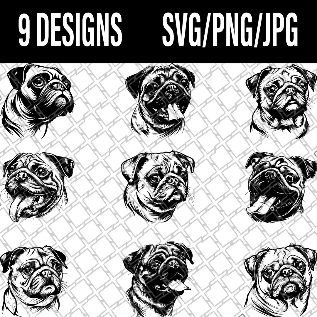 Pug Pet Fur Baby Pooch Dog Furry Canine Head, Cricut,svg,png,jpg,laser ...