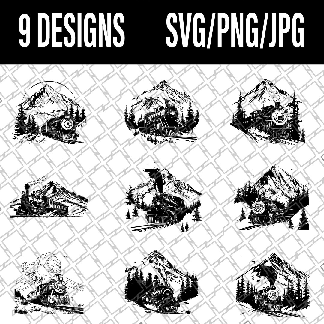 Train Locomotive SVG: Railroad Engine Clipart, Laser Cut Files (digital ...