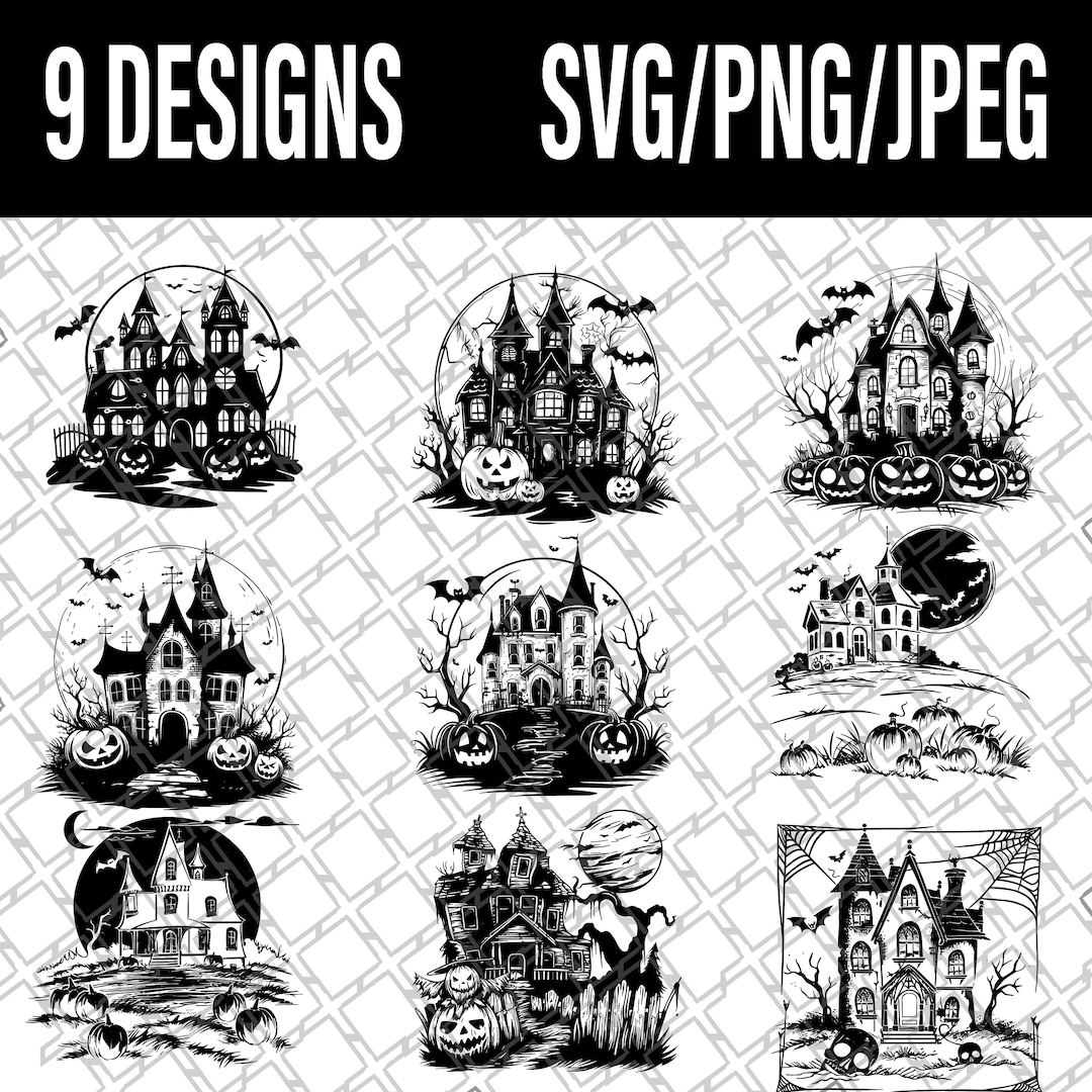 Halloween Haunted House SVG Bundle: Spooky Lanterns, Skull Designs (PNG ...