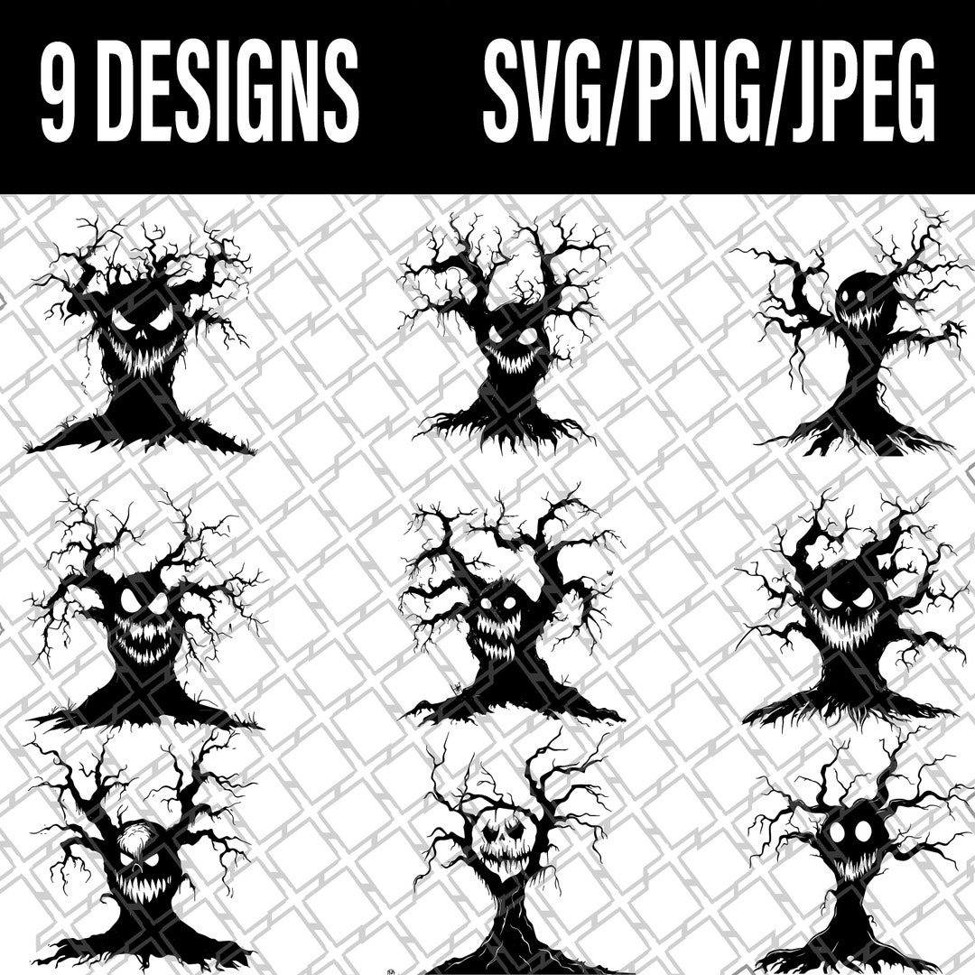 Haunted Halloween Trees SVG PNG JPG: Spooky Scary Clipart (digital ...