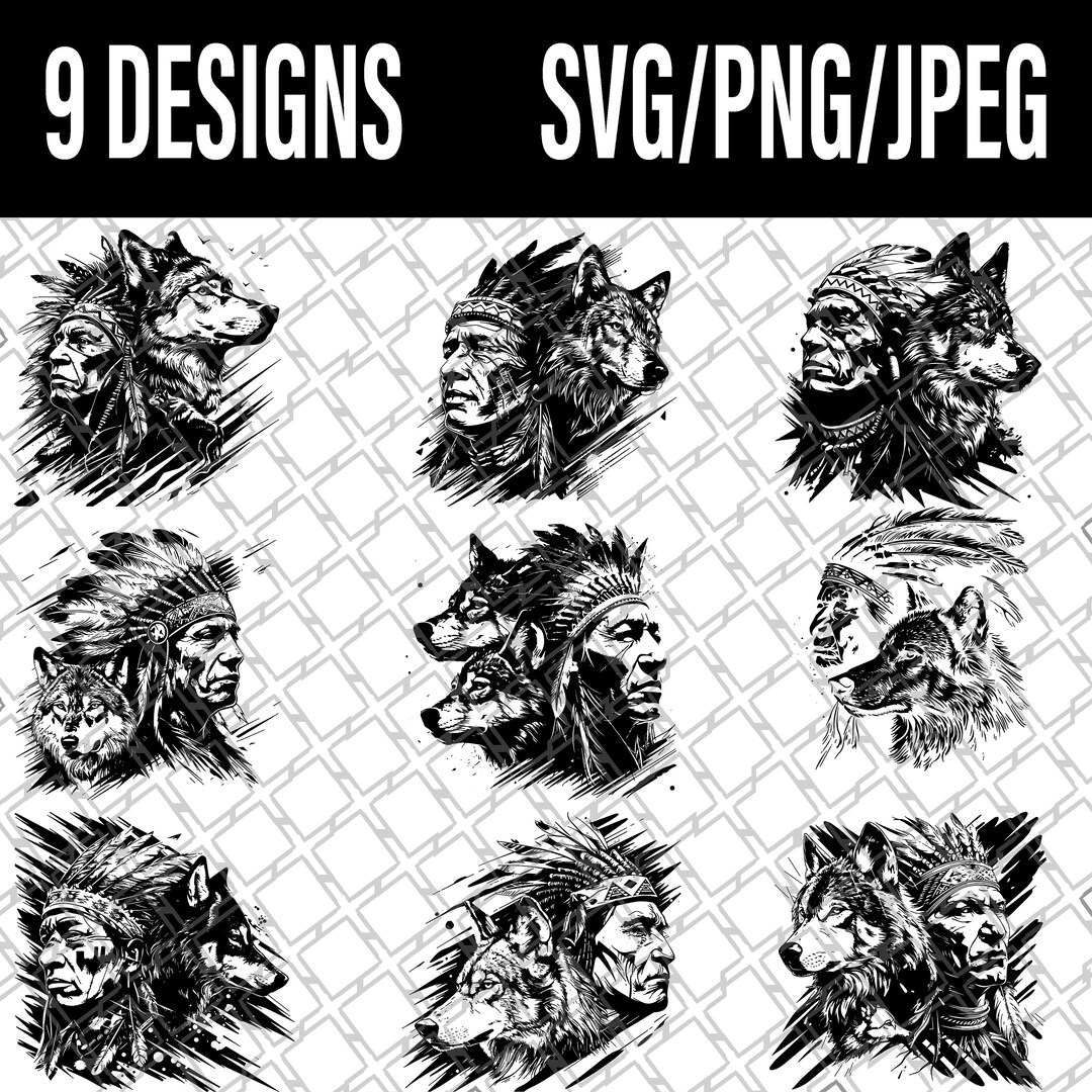 Native American Tribe Chief With Wolf | Cnc | Laser File | SVG JPG PNG ...