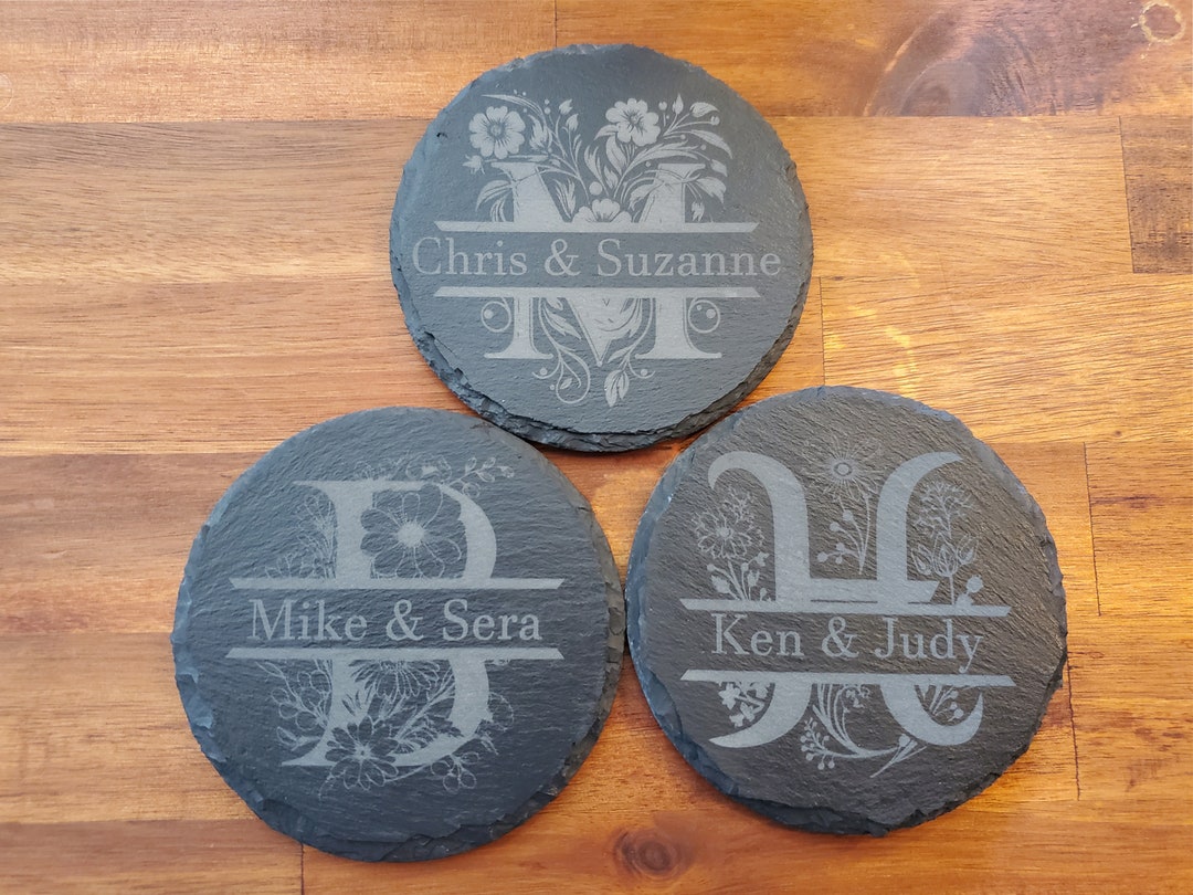 Custom set of 4 Laser Engraved Slate Coasters, Personalized Text With ...