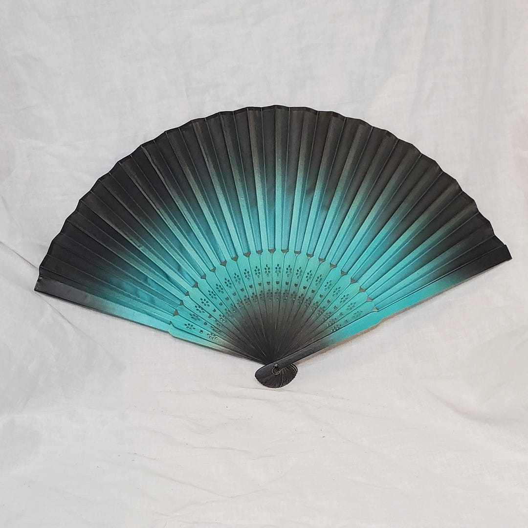 Anime Teal - Silk Folding Fan, Hand Painted for Cosplay, Larp ...