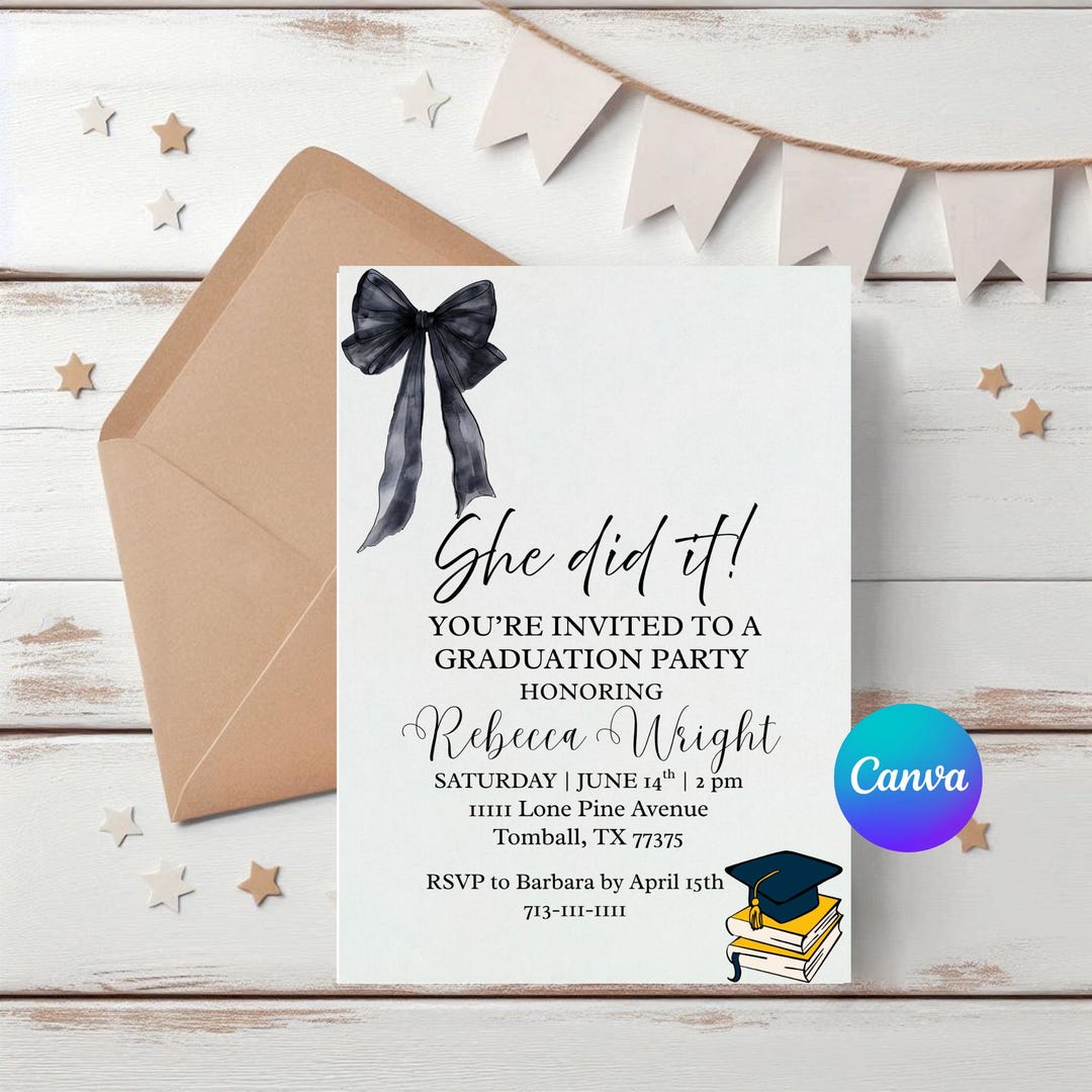 She Did It! Graduation Party Invitation, Minimalist & Modern Design ...