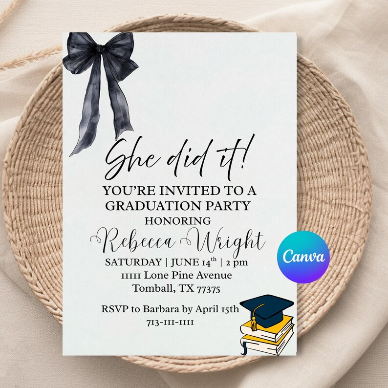 She Did It! Graduation Party Invitation, Minimalist & Modern Design ...
