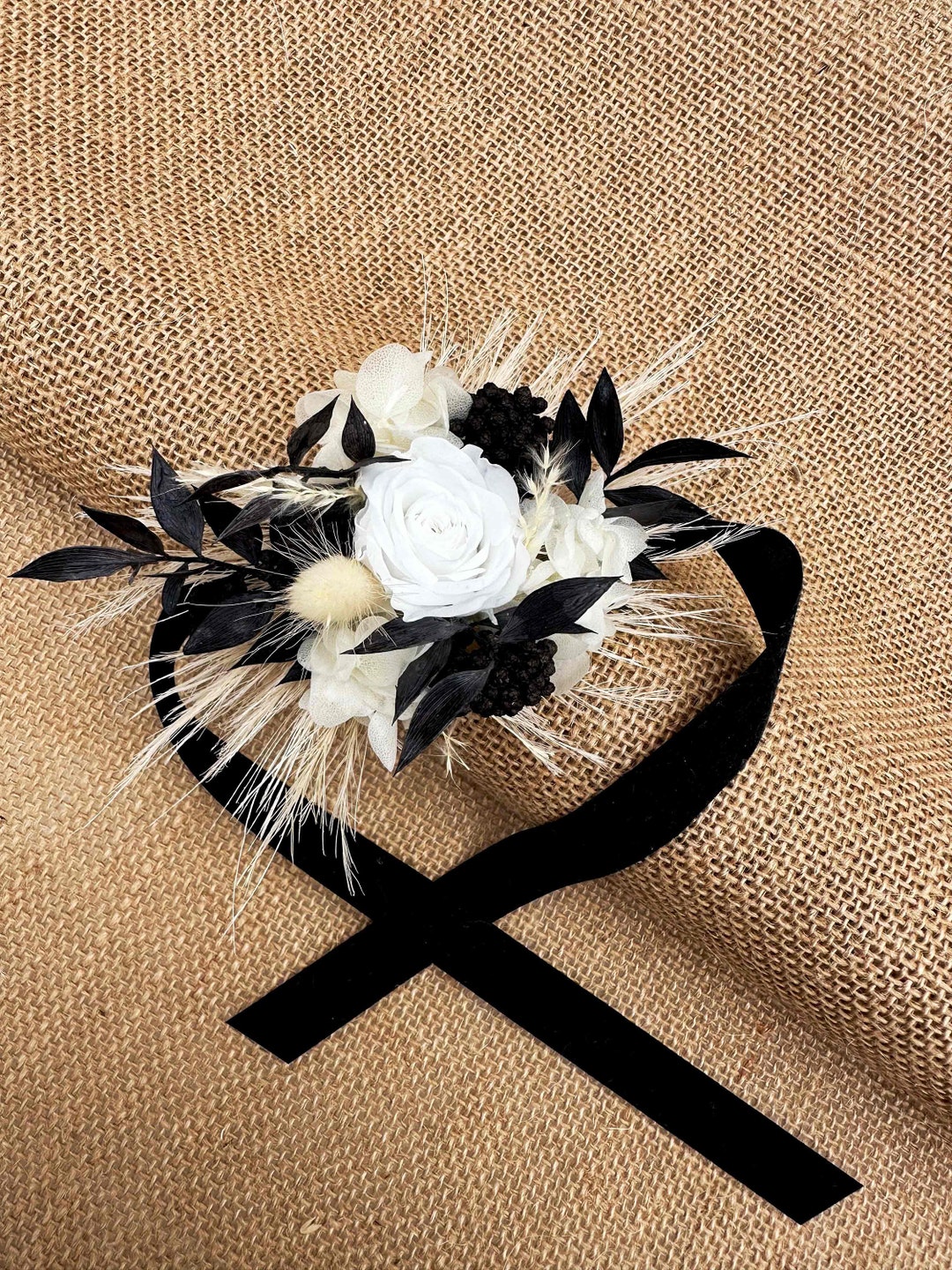 Black & White Mini Rose Wrist Corsage Wedding Flower Bangle Prom Formal ...