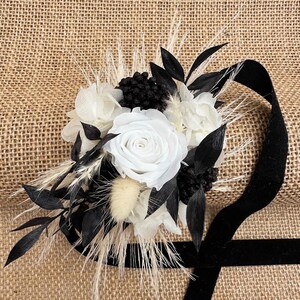 Black & White Mini Rose Wrist Corsage Wedding Flower Bangle Prom Formal ...