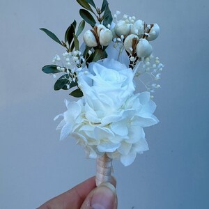 White Mini Rose Wrist Corsage Wedding Flower Matching Buttonhole Dry ...