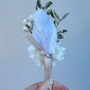 White Mini Rose Wrist Corsage Wedding Flower Matching Buttonhole Dry ...
