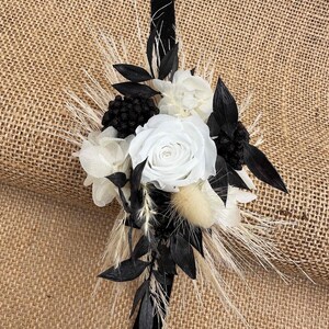 Black & White Mini Rose Wrist Corsage Wedding Flower Bangle Prom Formal ...