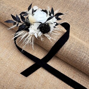 Black & White Mini Rose Wrist Corsage Wedding Flower Bangle Prom Formal ...