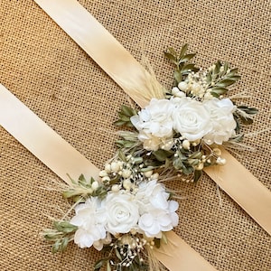 White Mini Rose Wrist Corsage Wedding Flower Matching Buttonhole Dry ...