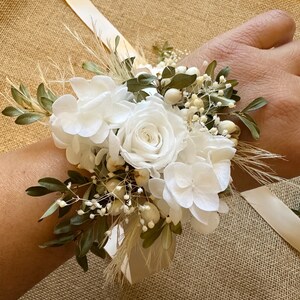 White Mini Rose Wrist Corsage Wedding Flower Matching Buttonhole Dry ...