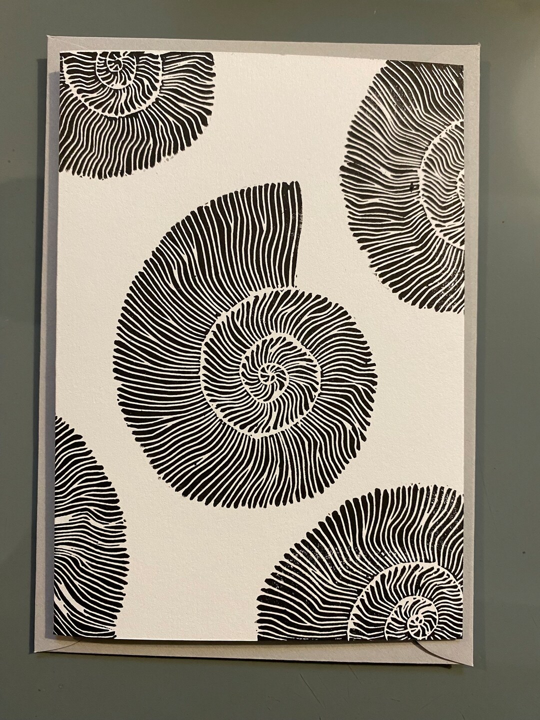 Ammonite Style Fossil Linocut Printed Card and Envelope A6 - Etsy