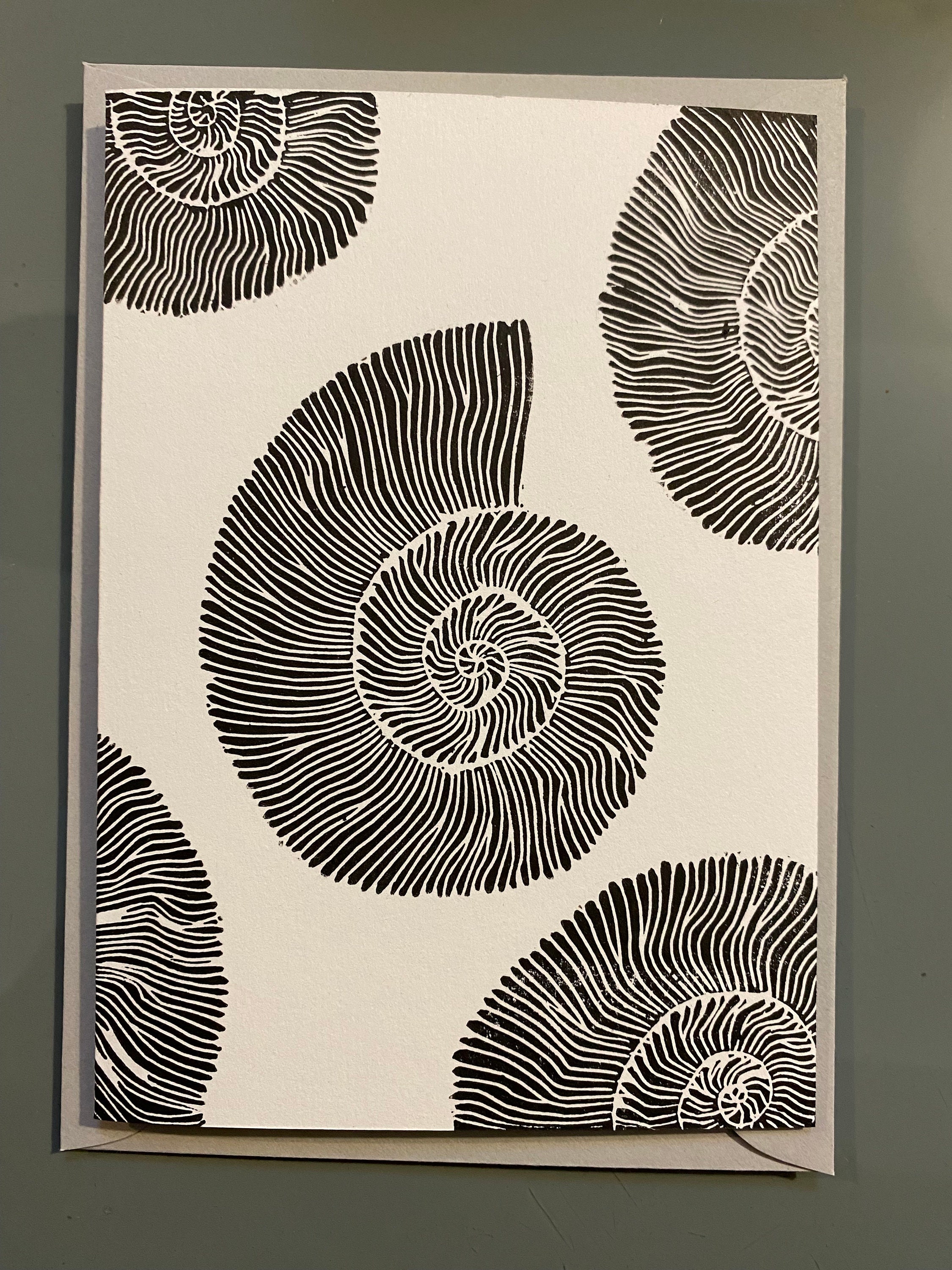 Ammonite Style Fossil Linocut Printed Card and Envelope A6 - Etsy