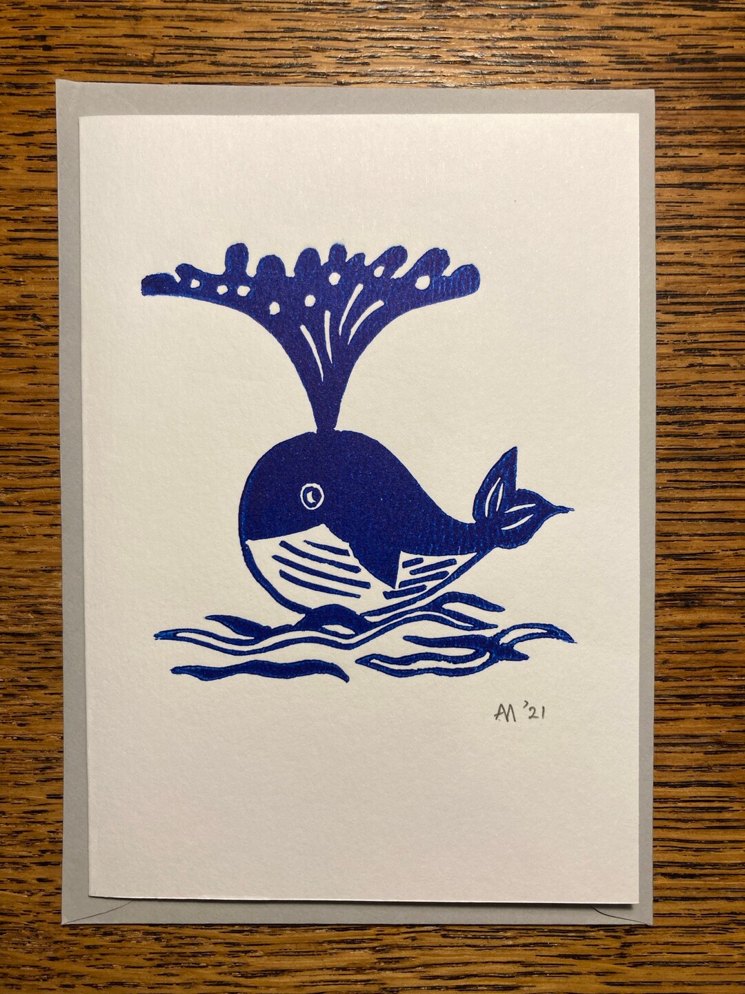 Whale and Wave Linocut Printed Card and Envelope A6 - Etsy
