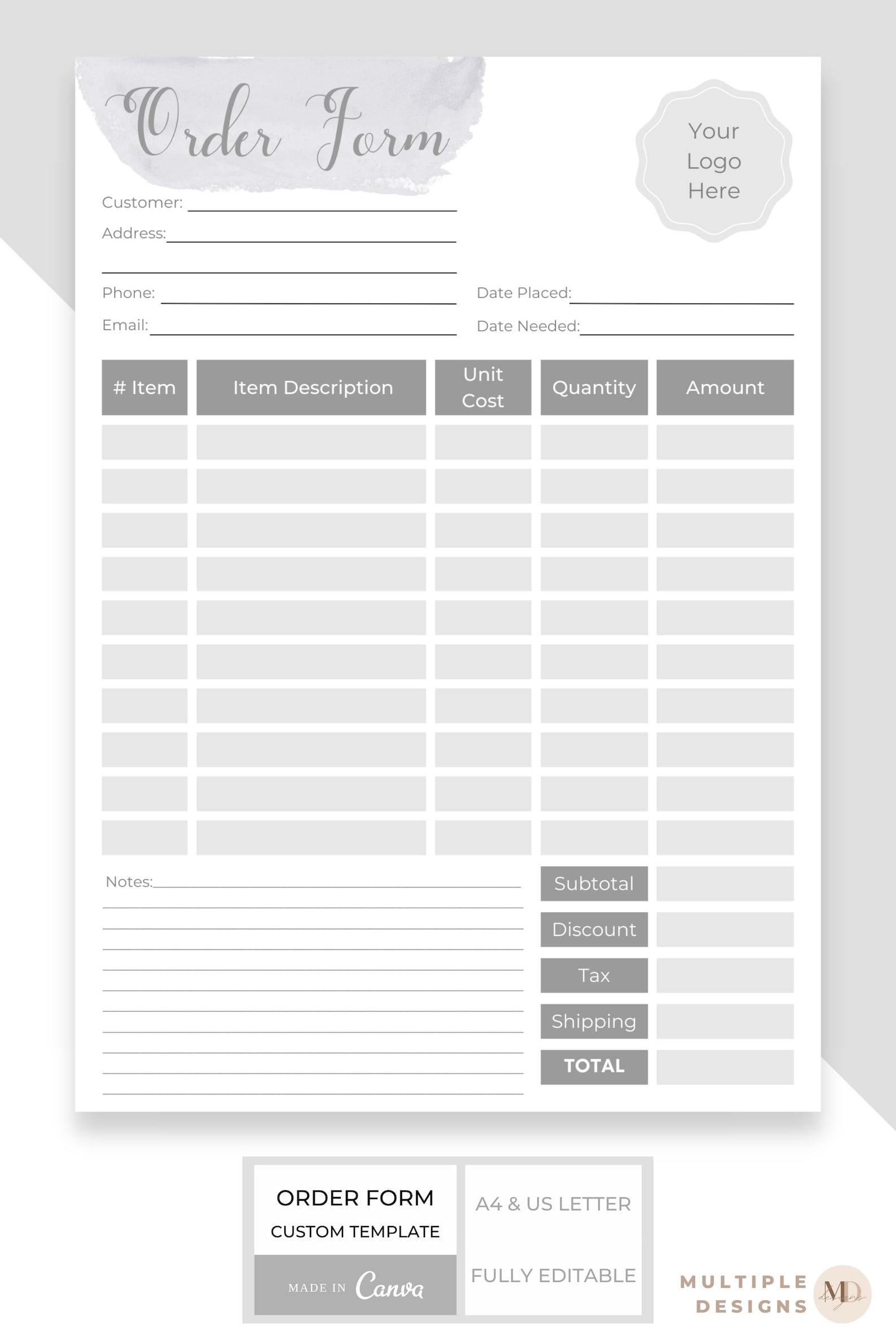 Custom Order Form Template Canva Design Editable Order | Etsy