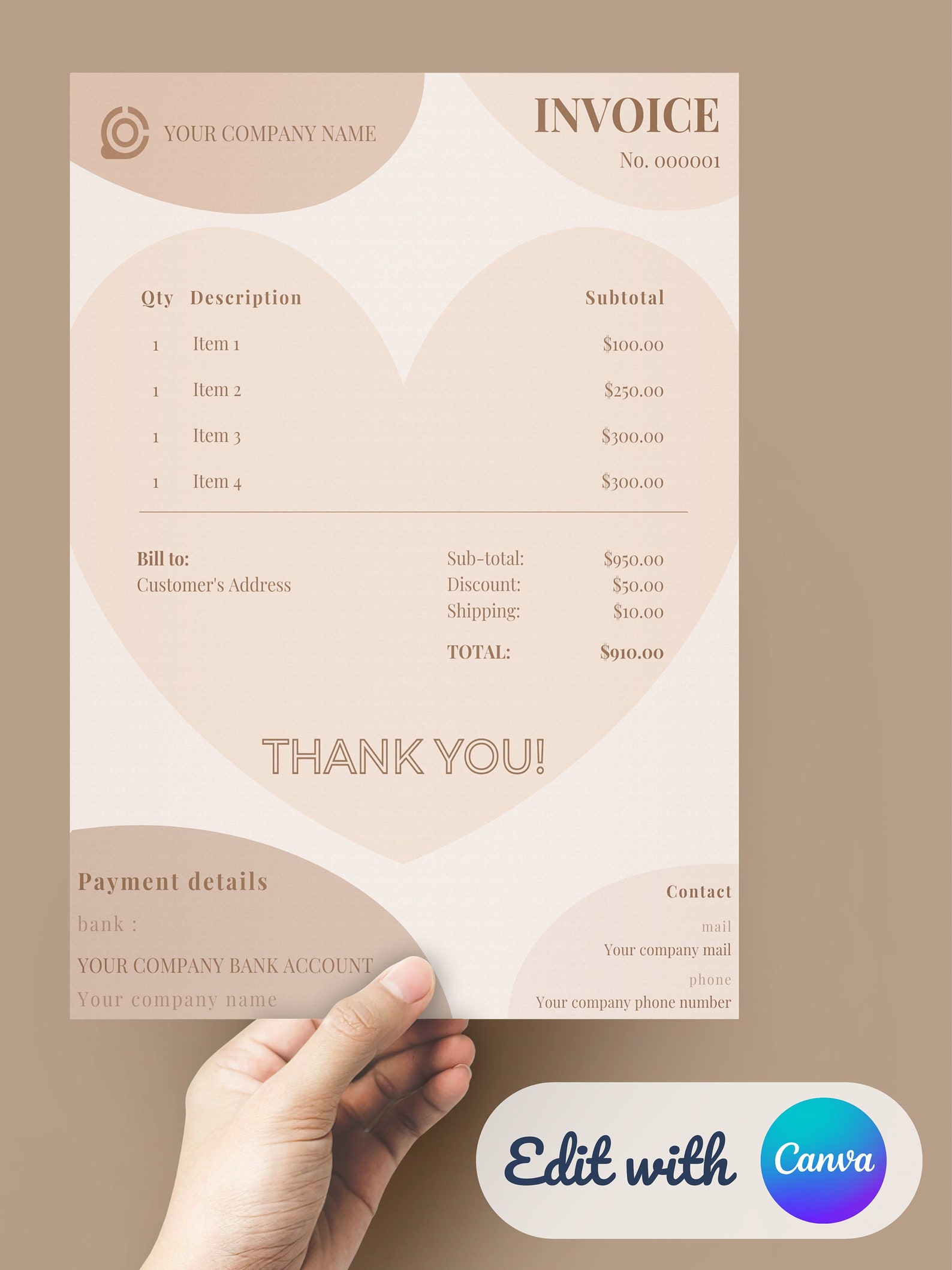 Invoice Template | Canva Template | Instant Download | Digital Download ...