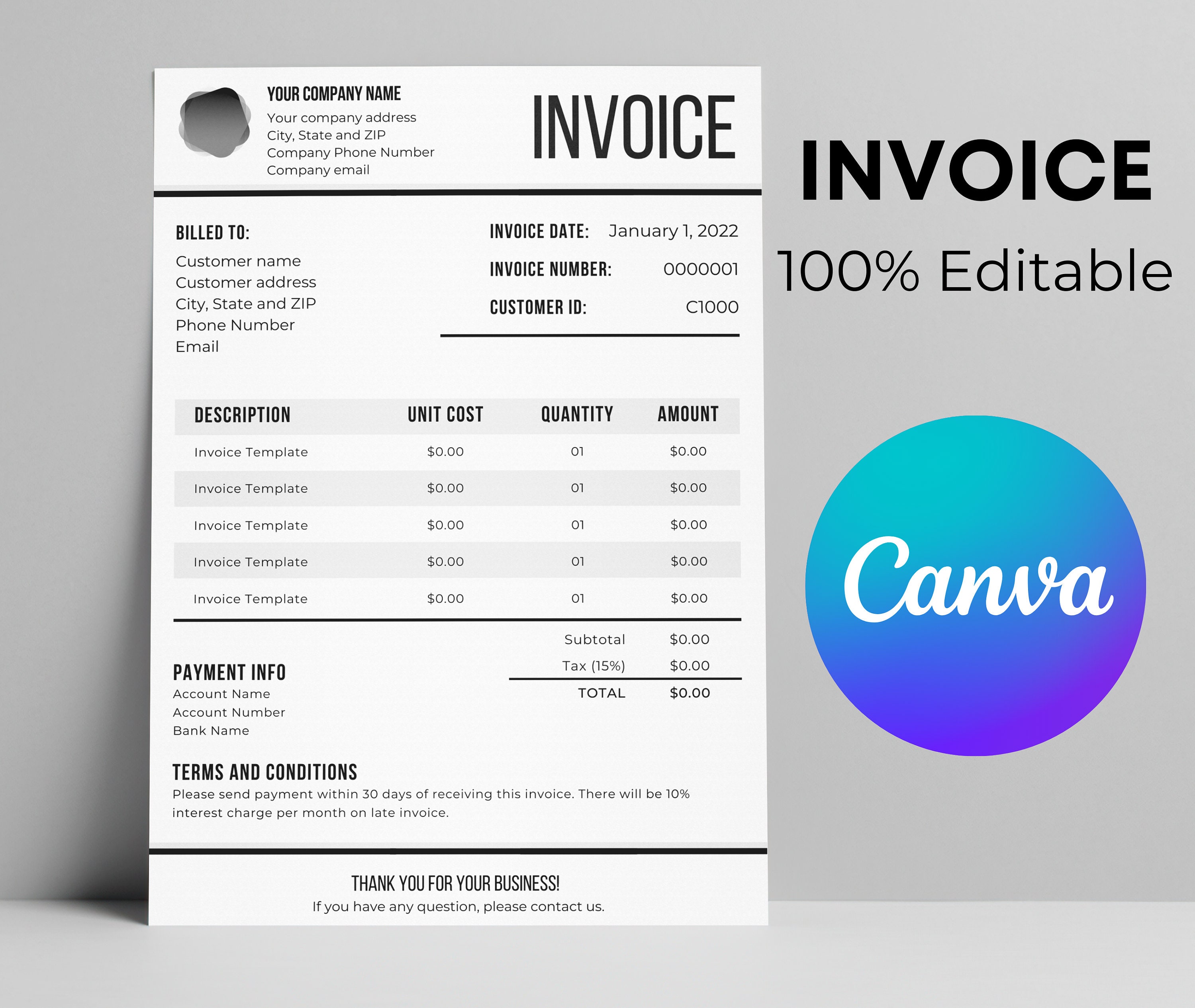Invoice Template | Canva Template | Business Form | Digital Download ...