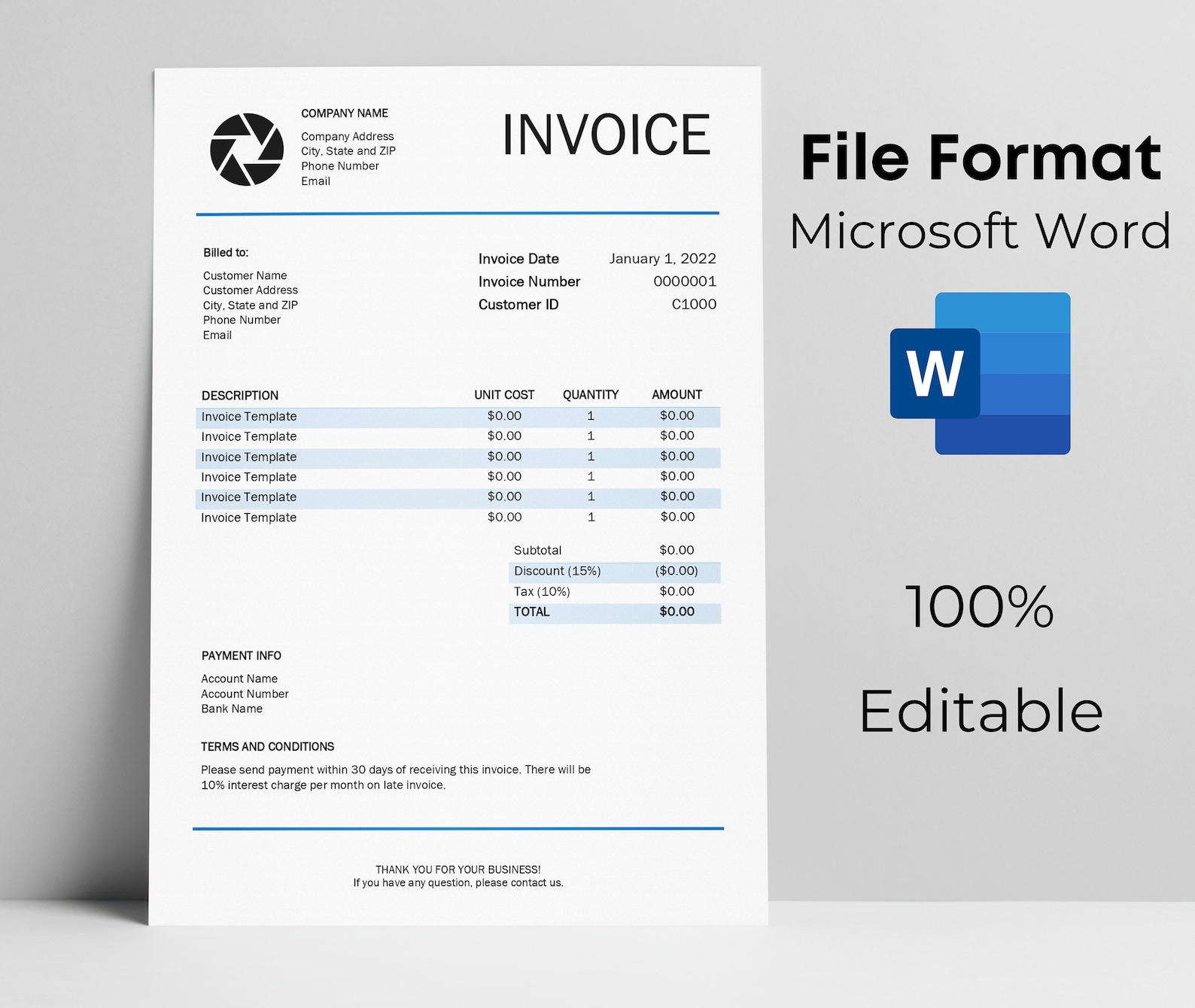 Microsoft Word Invoice Template - Etsy
