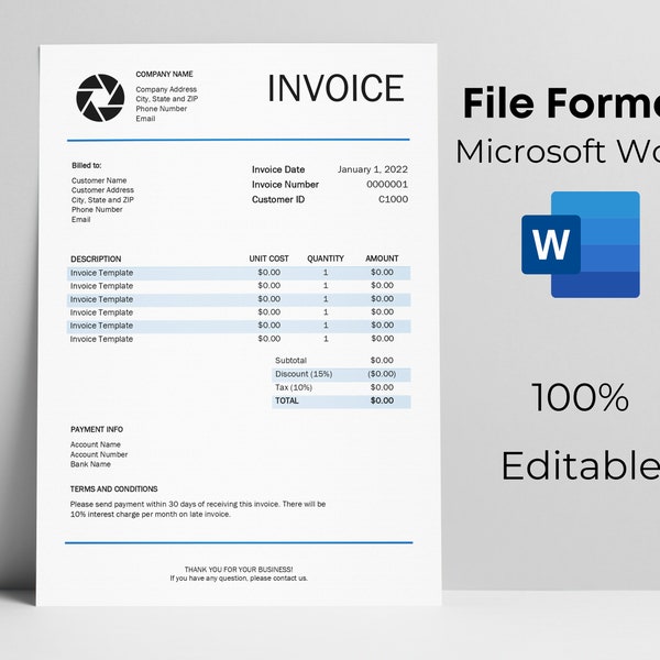 Invoice Template Word - Etsy