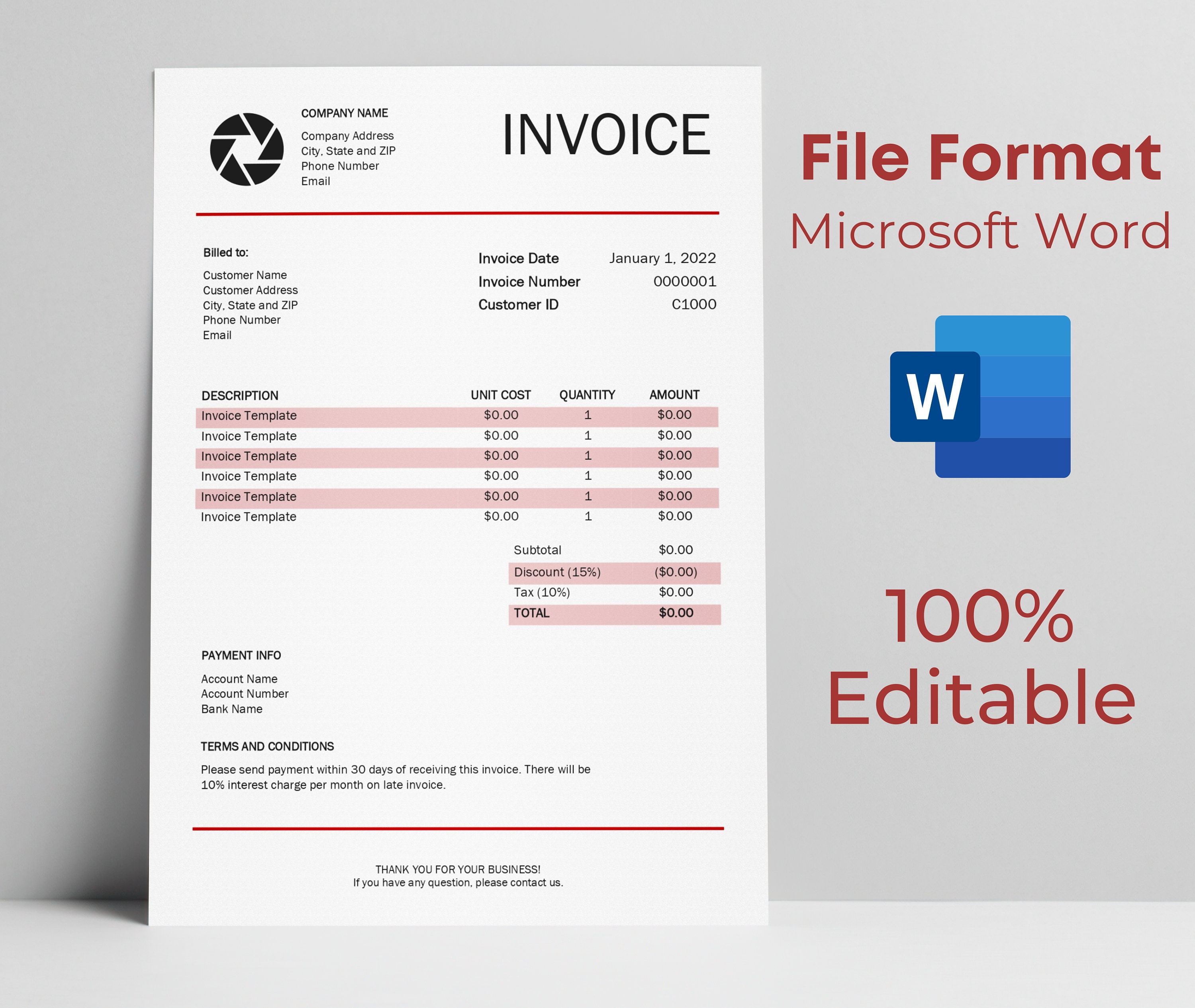 Microsoft Word Invoice Template - Etsy