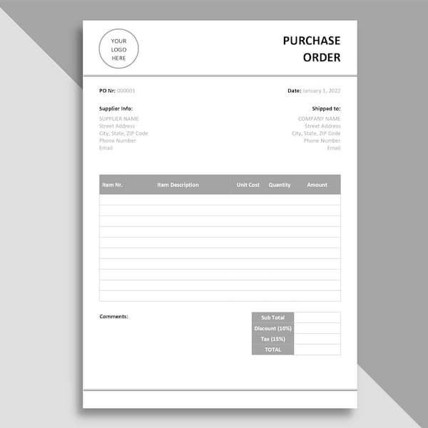 Word Purchase Order Template - Etsy