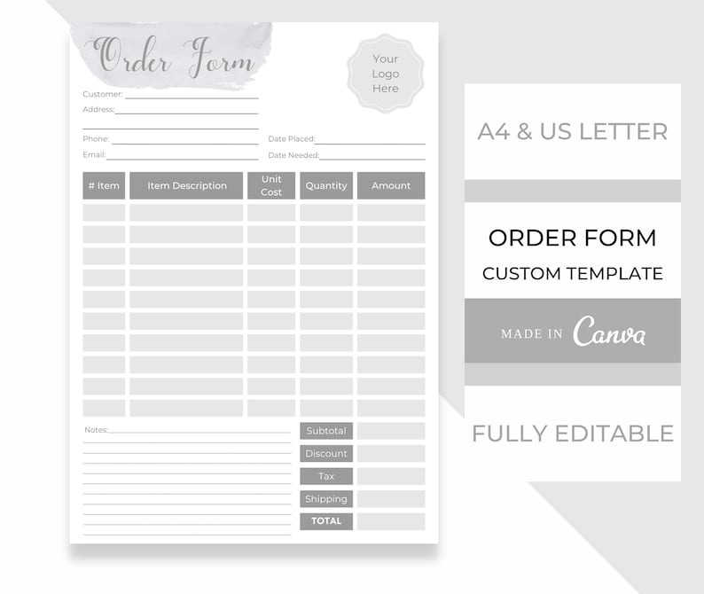 Custom Order Form Template | Canva Design | Editable Order Form - Etsy