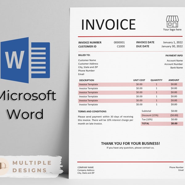 Invoice Template Microsoft - Etsy