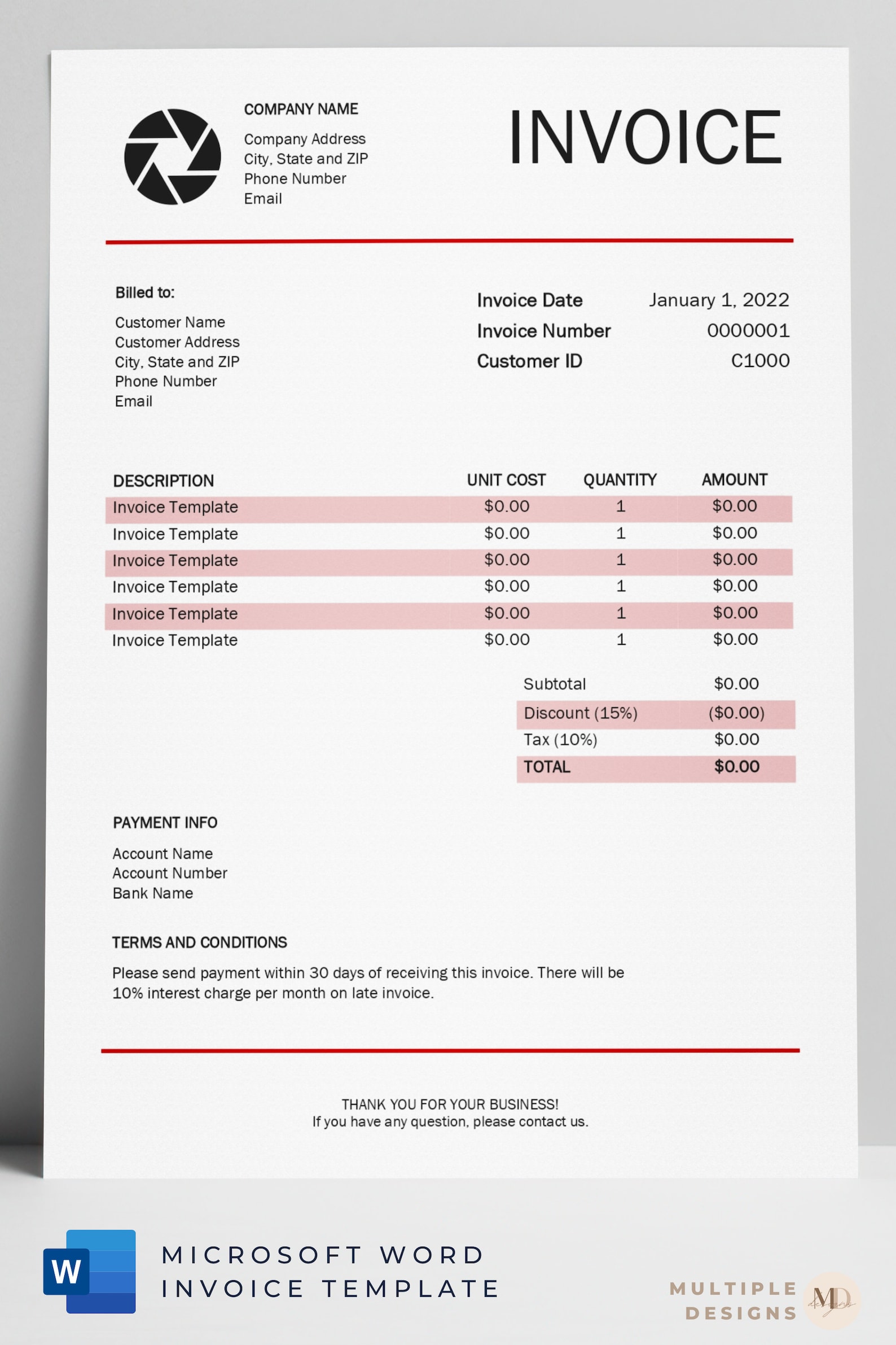 Microsoft Word Invoice Template - Etsy