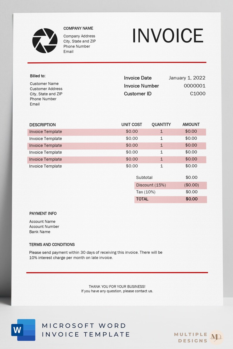 Microsoft Word Invoice Template - Etsy