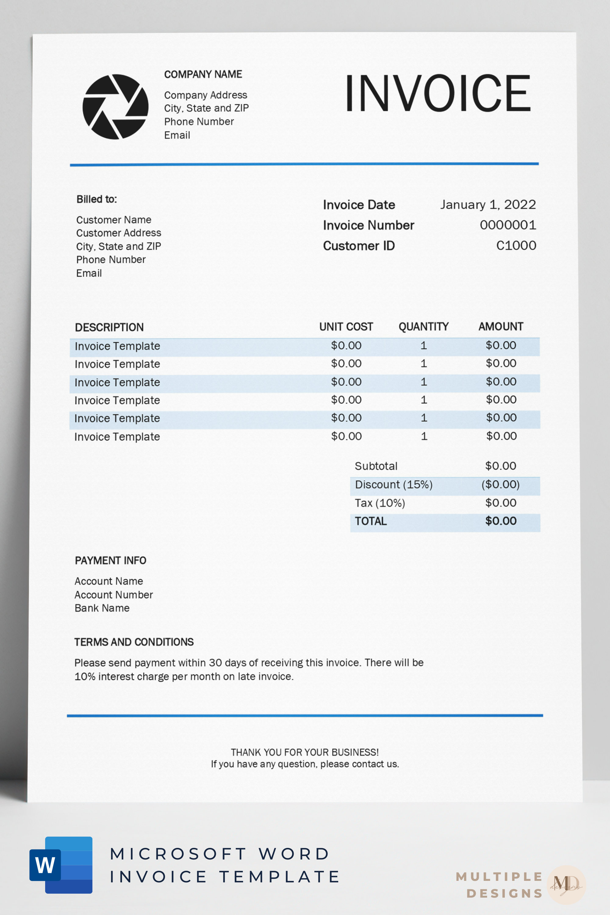 Microsoft Word Invoice Template - Etsy