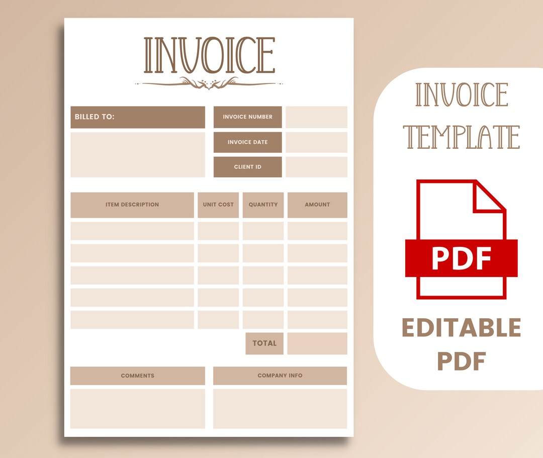 Plantilla de factura en PDF. Factura comercial. Factura editable e imprimible. Formulario de ...