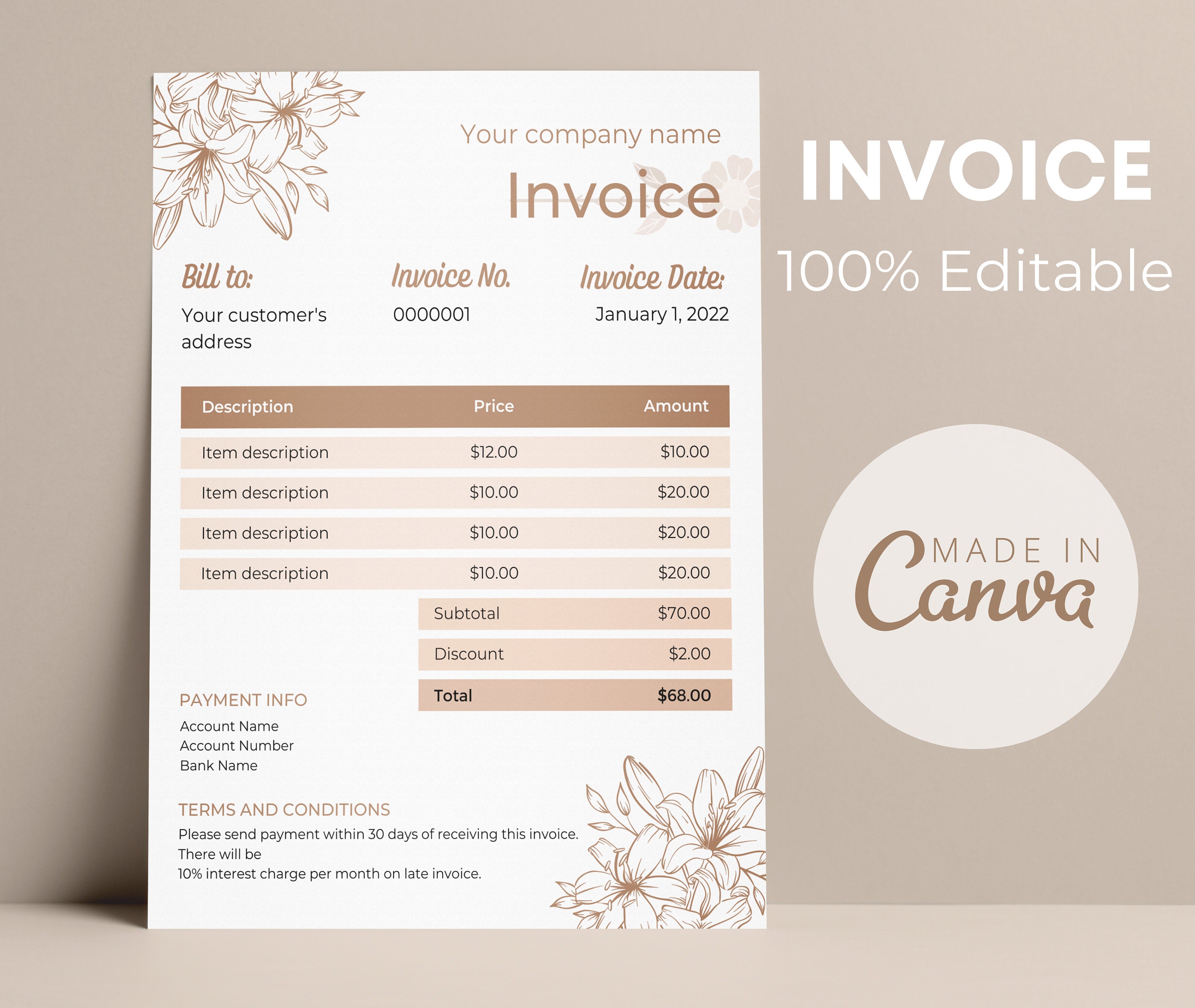 Invoice Template Canva Template Instant Download Digital - Etsy