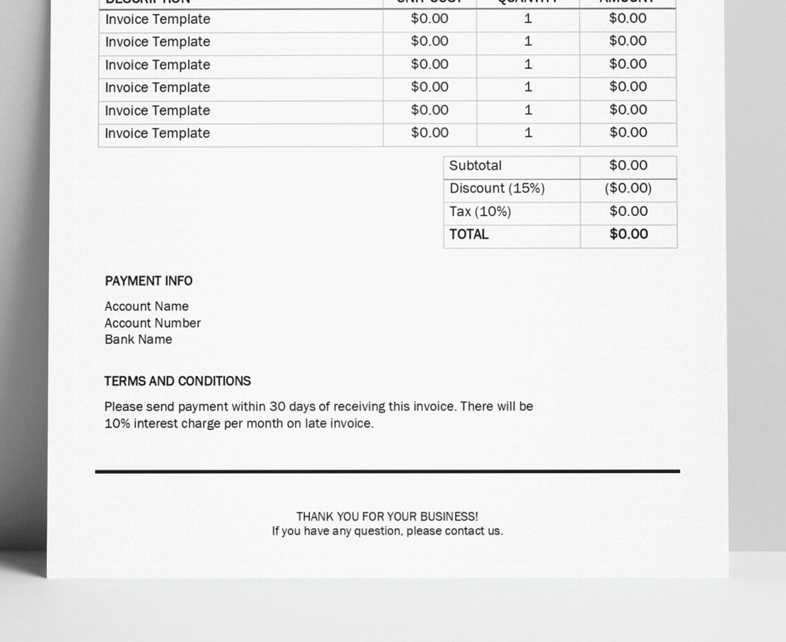 Microsoft Word Invoice Template - Etsy