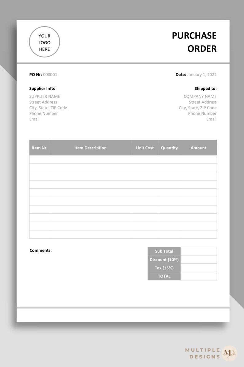 Purchase Order Template | Microsoft Word - Etsy