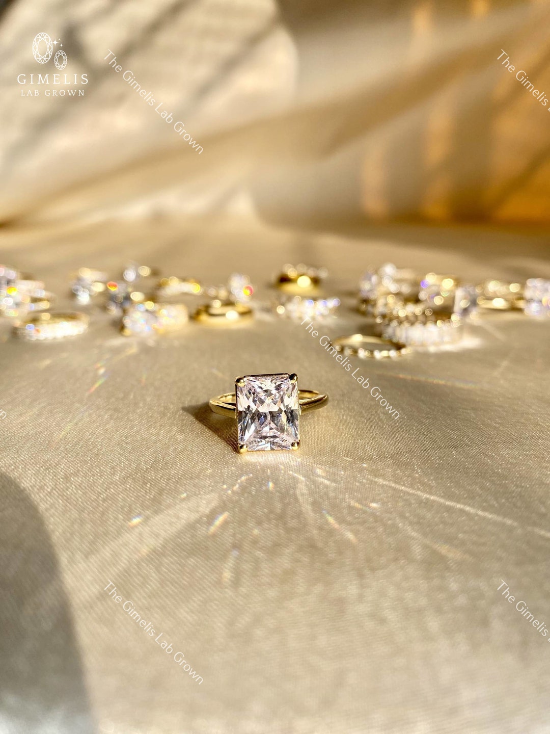 3 CT Radiant Cut Wedding Ring, Radiant Cut Engagement Ring, Hidden Halo ...