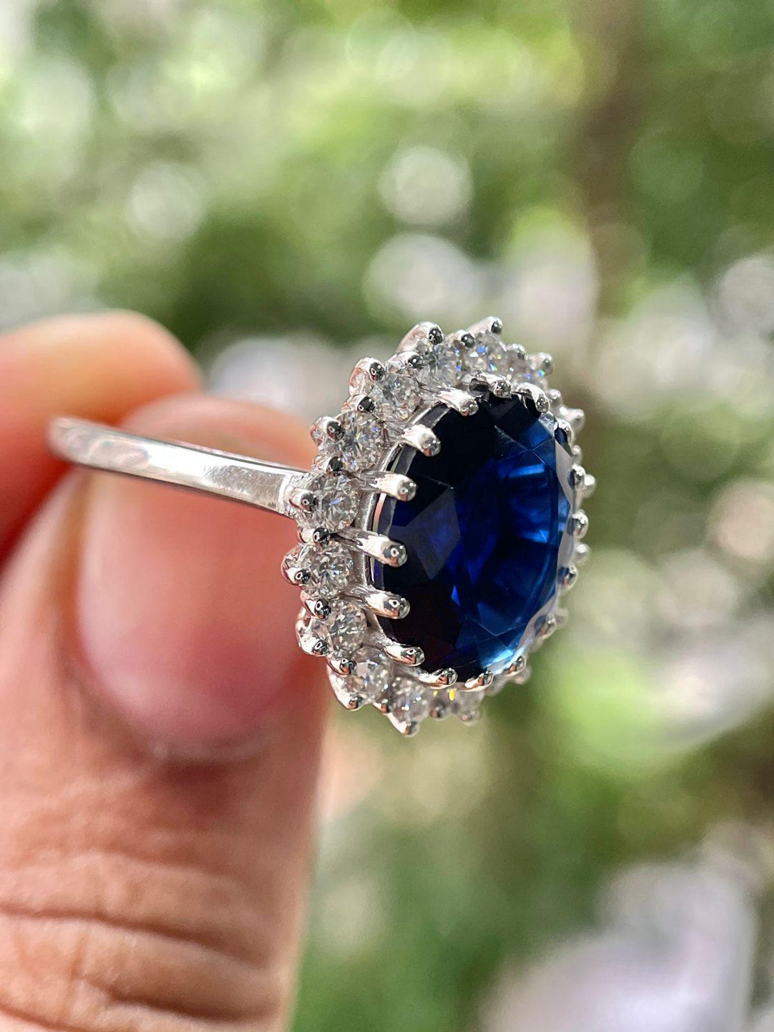 5.0 Ct Royal Blue Sapphire Ring Oval Cut Blue Sapphire Cocktail Ring ...
