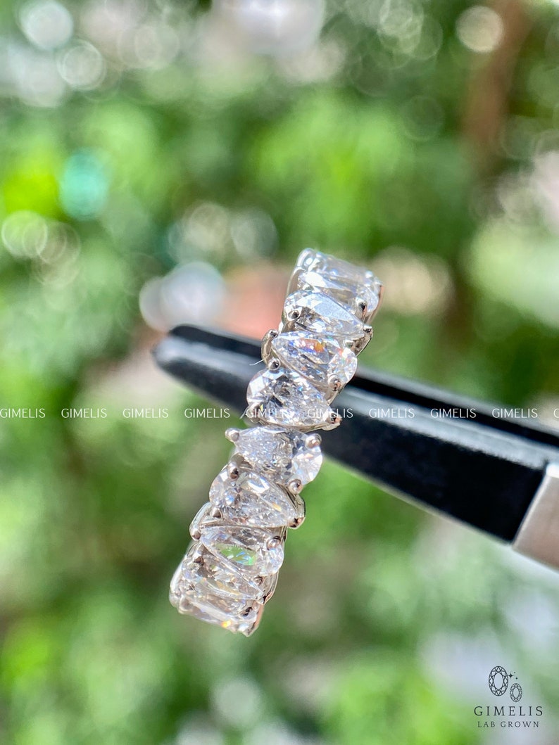 Pear Cut Full Eternity Moissanite Stacking Band Band,up Side Down Pear ...