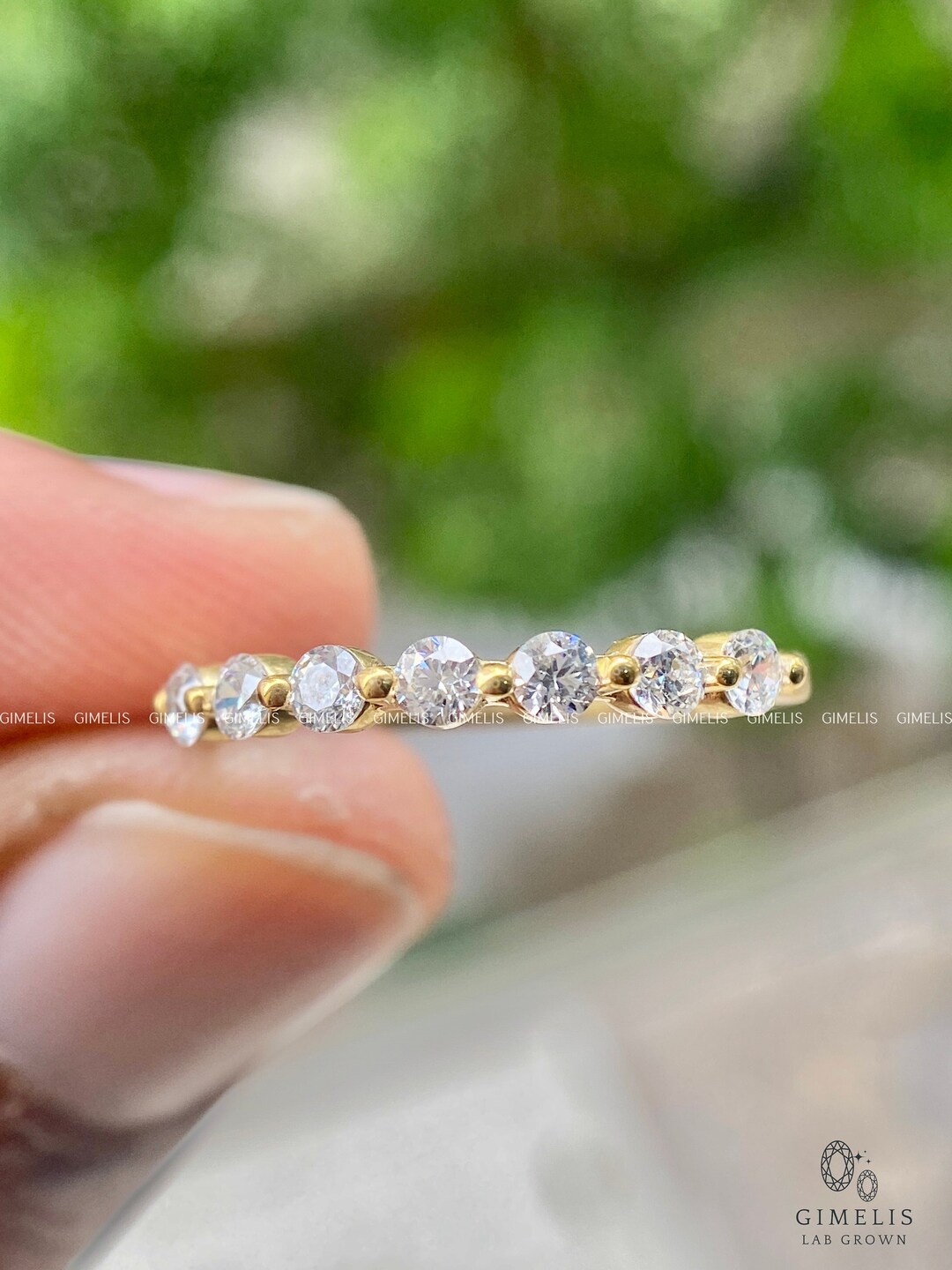 Floating Diamond Wedding Band 14K Solid Real Gold With Simulated ...