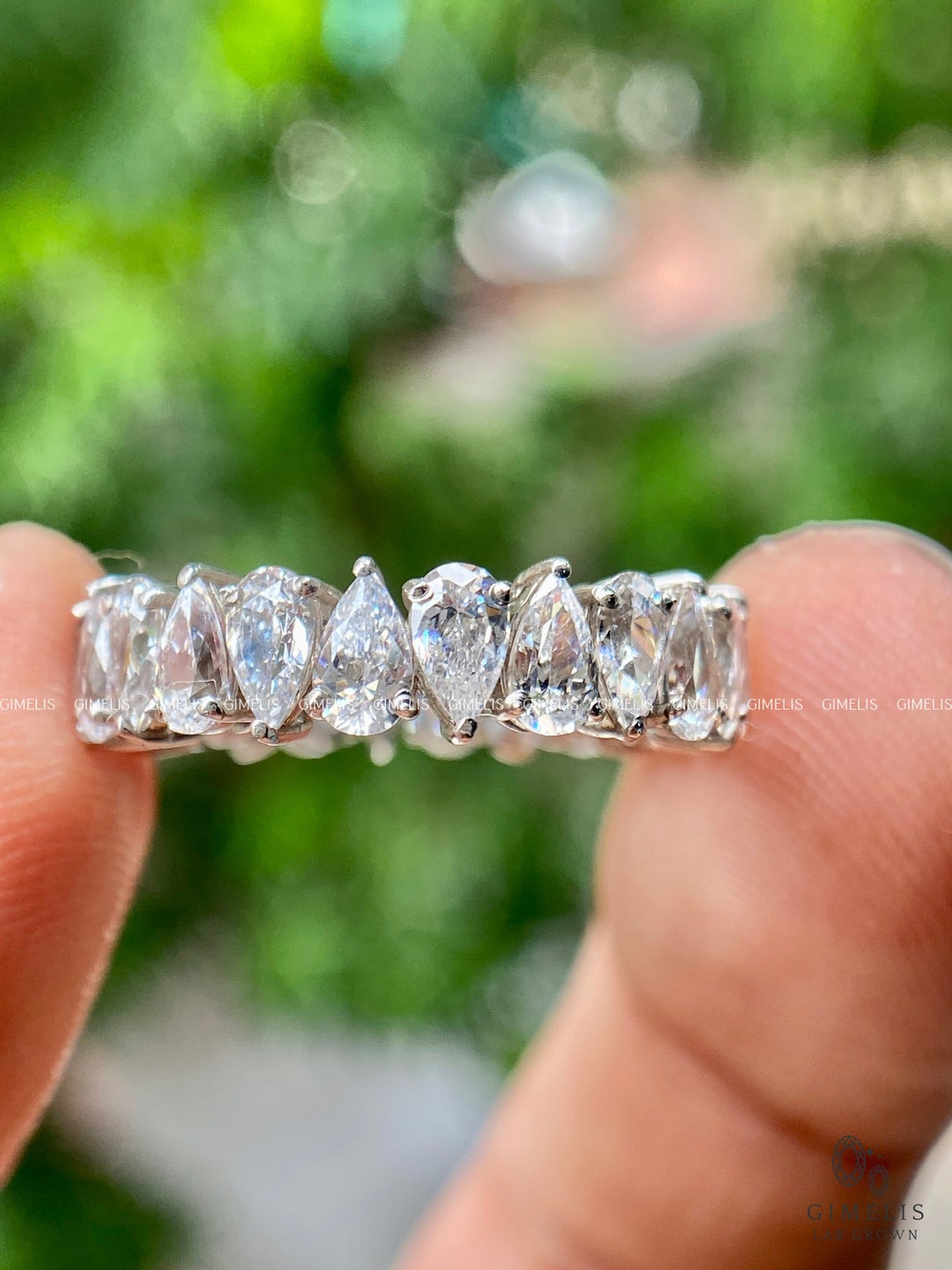 Pear Cut Full Eternity Moissanite Stacking Band Band,up Side Down Pear ...