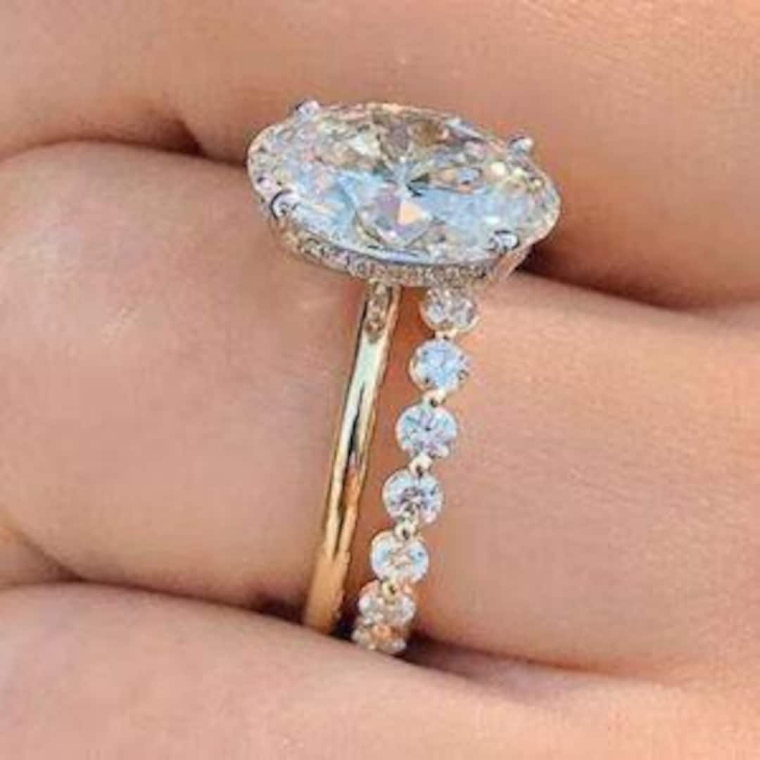 3 CT Oval Cut Moissanite Engagement Ring, Oval Bridal Ring Set 14K ...