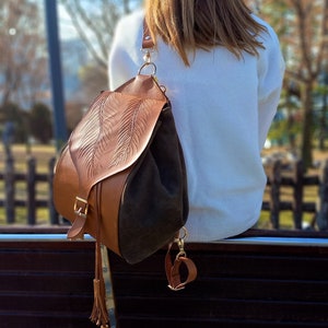 Tan Vintage Leather Backpack, Aesthetic Backpack Women, Mini Backpack ...