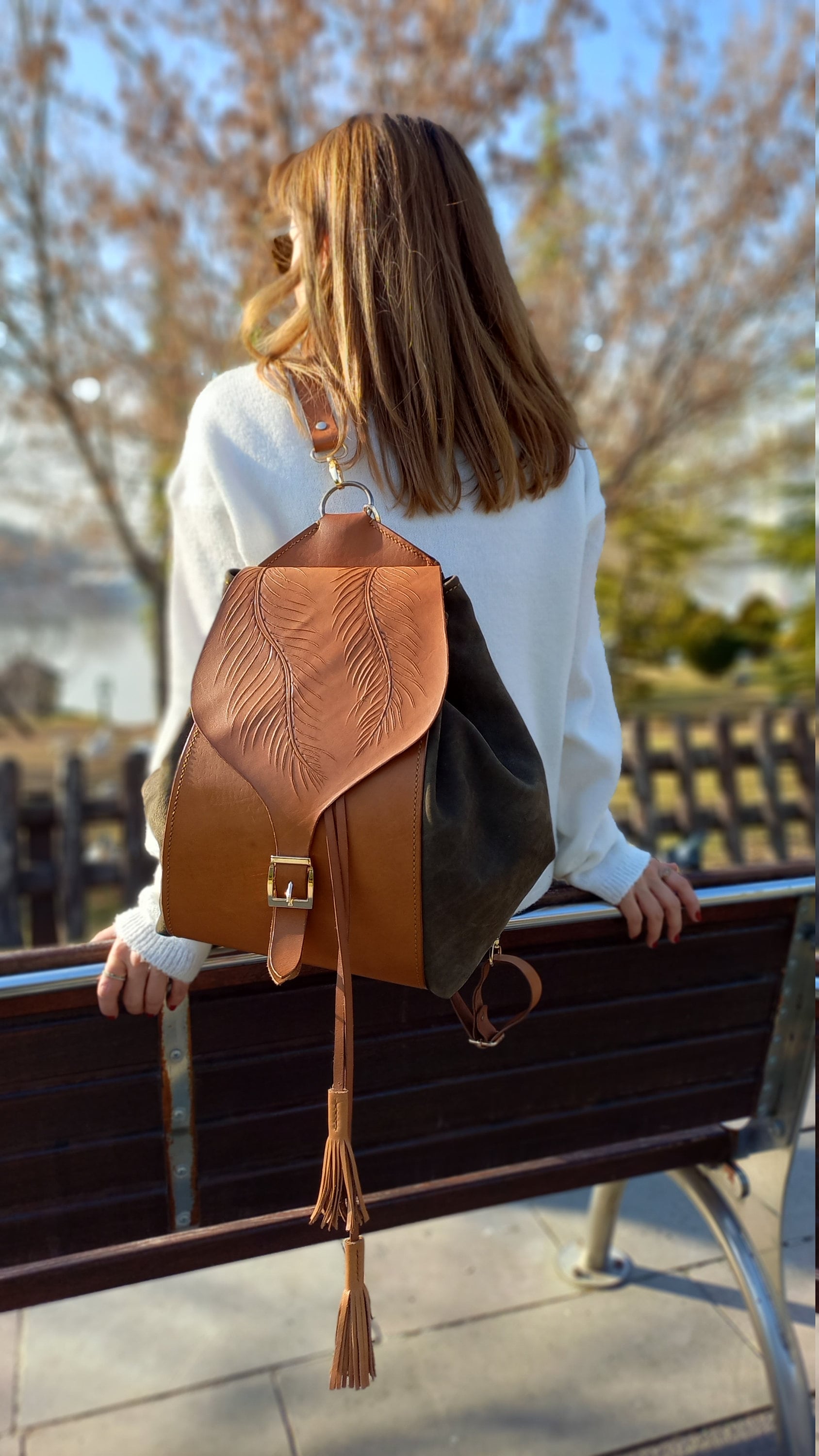 Tan Vintage Leather Backpack, Aesthetic Backpack Women, Mini Backpack ...