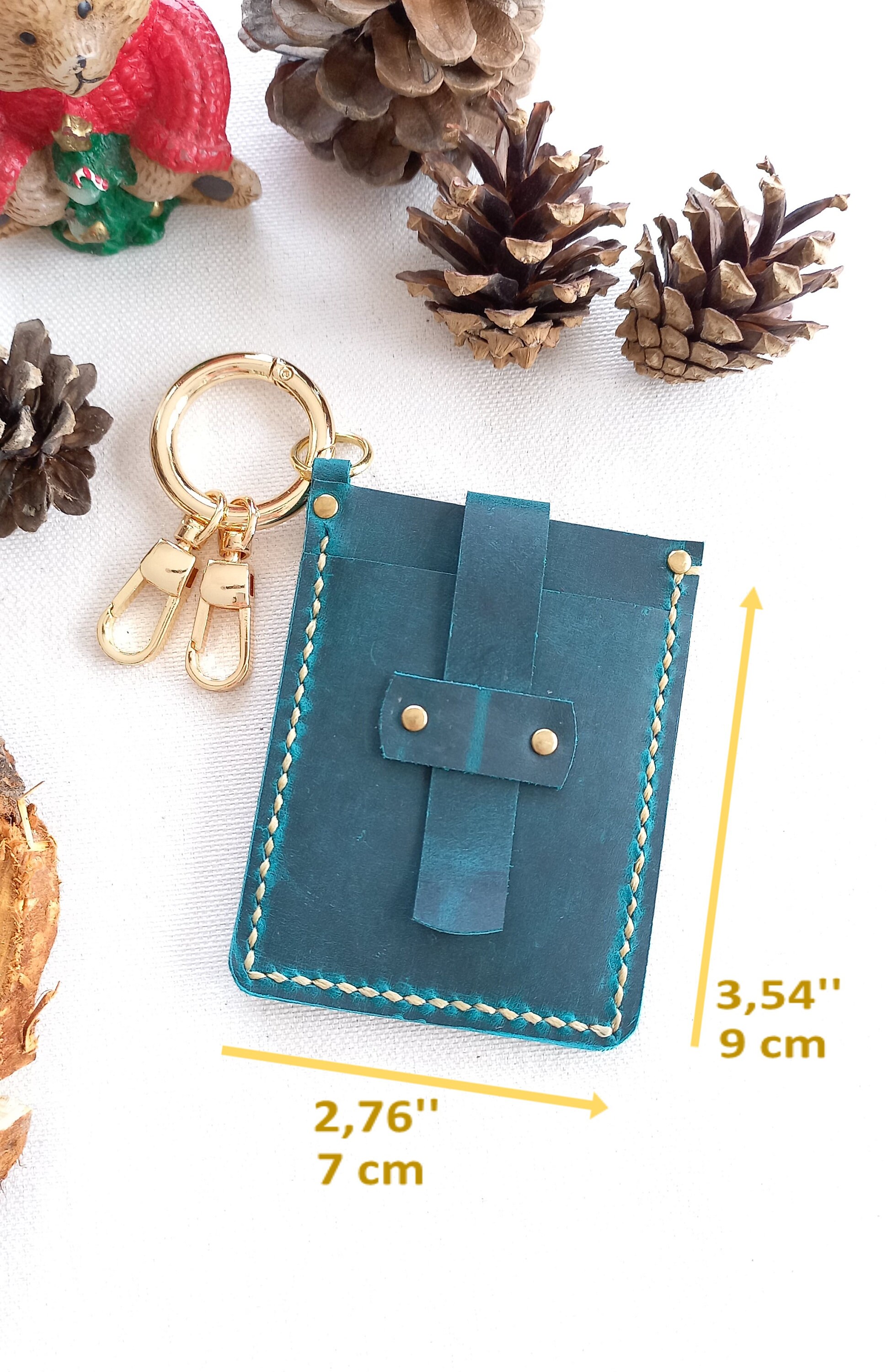 Blue Leather Keychain Wallet Handmade Cute Wallet Credit - Etsy