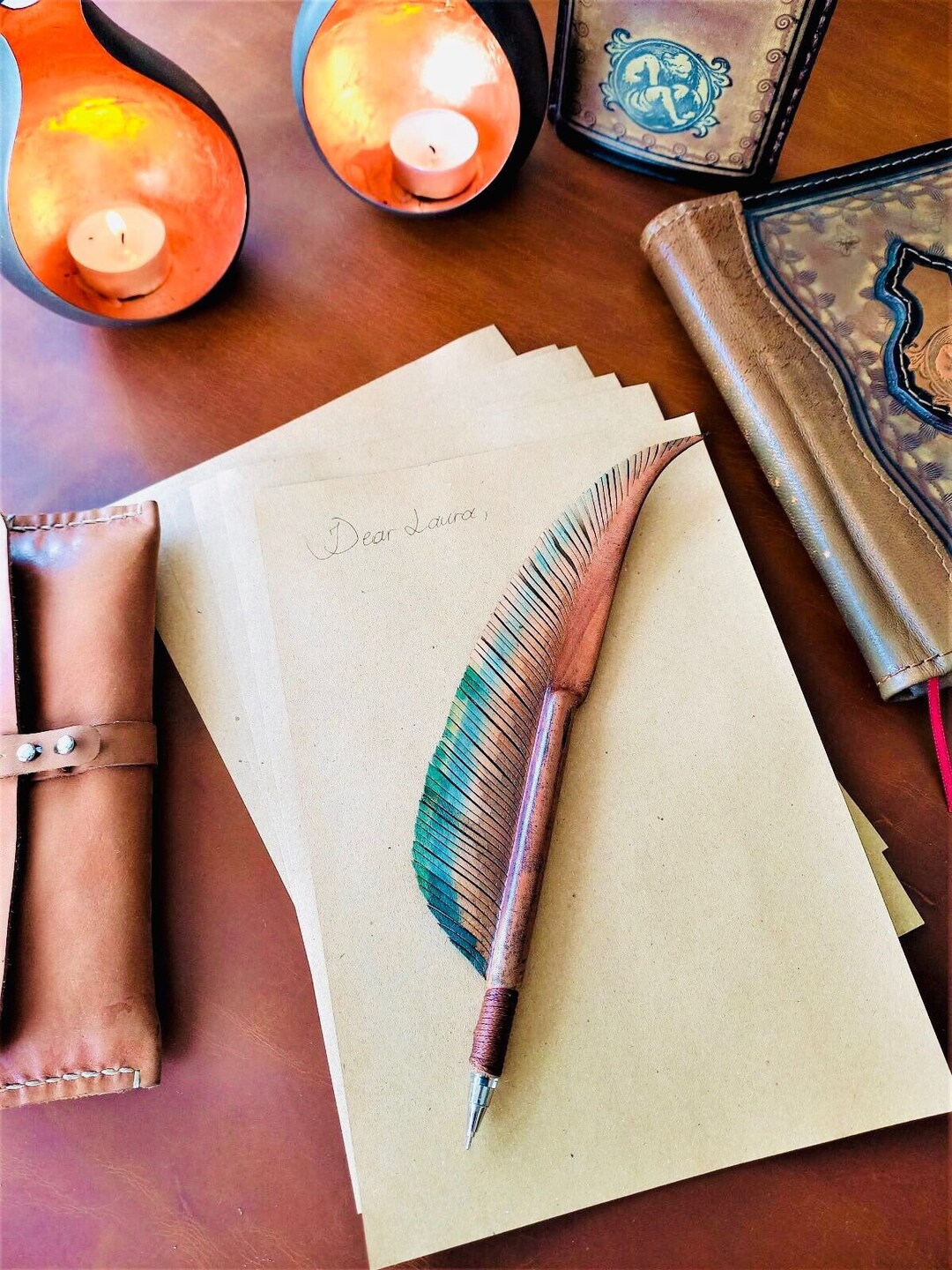 Personalized Leather Feather Pen, Cute Gifter Quill Pens, Engraved ...