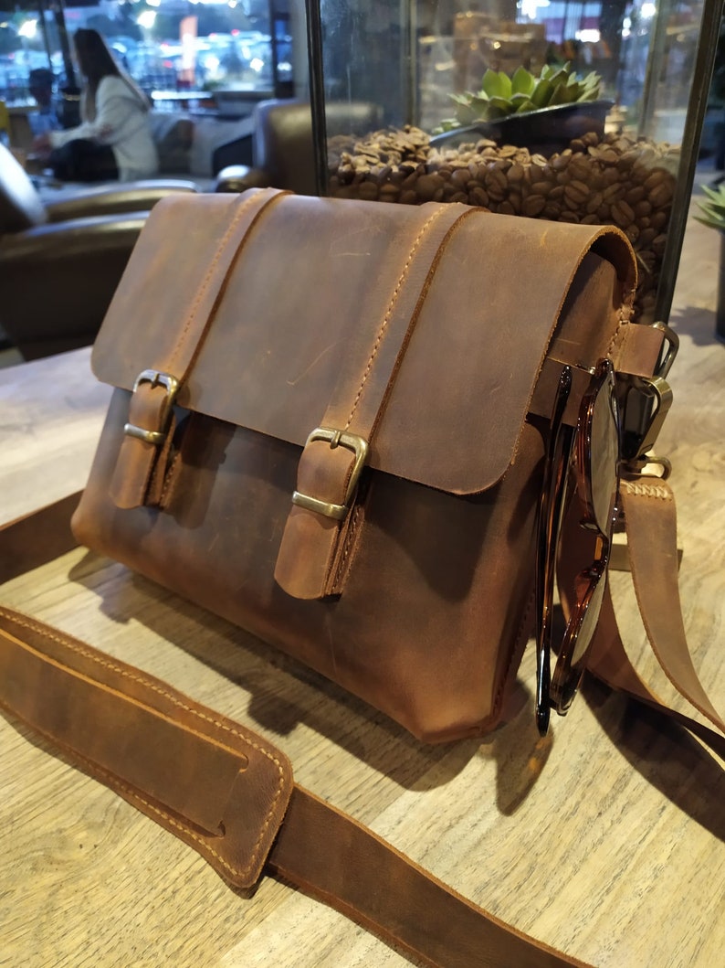 Brown Leather Large Crossbody Bag Man, Messenger Bag Men, Leather Fanny ...